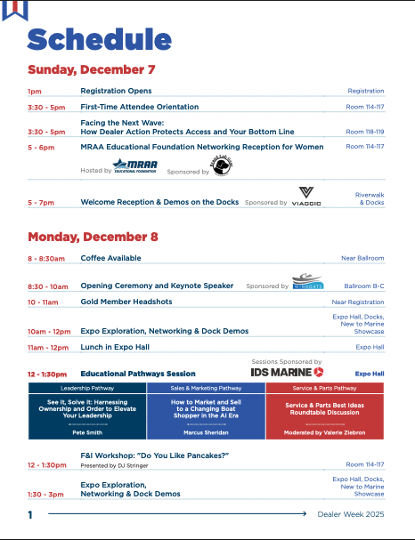 Dealer Week 2025 Schedule - Marine Retailers Association